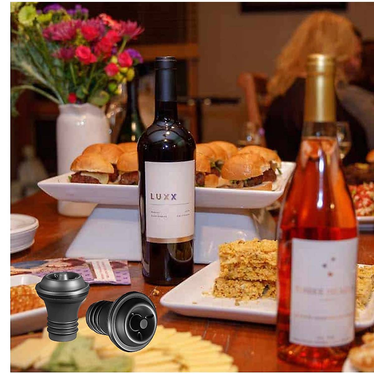 Wine Stoppers For Wine Bottles – 5 Vacuum Wine Corks for Wine Bottles and 1 Rubber Wine Sealer for Wine Bottles Best Wine Bottle Corks - in Gift Box