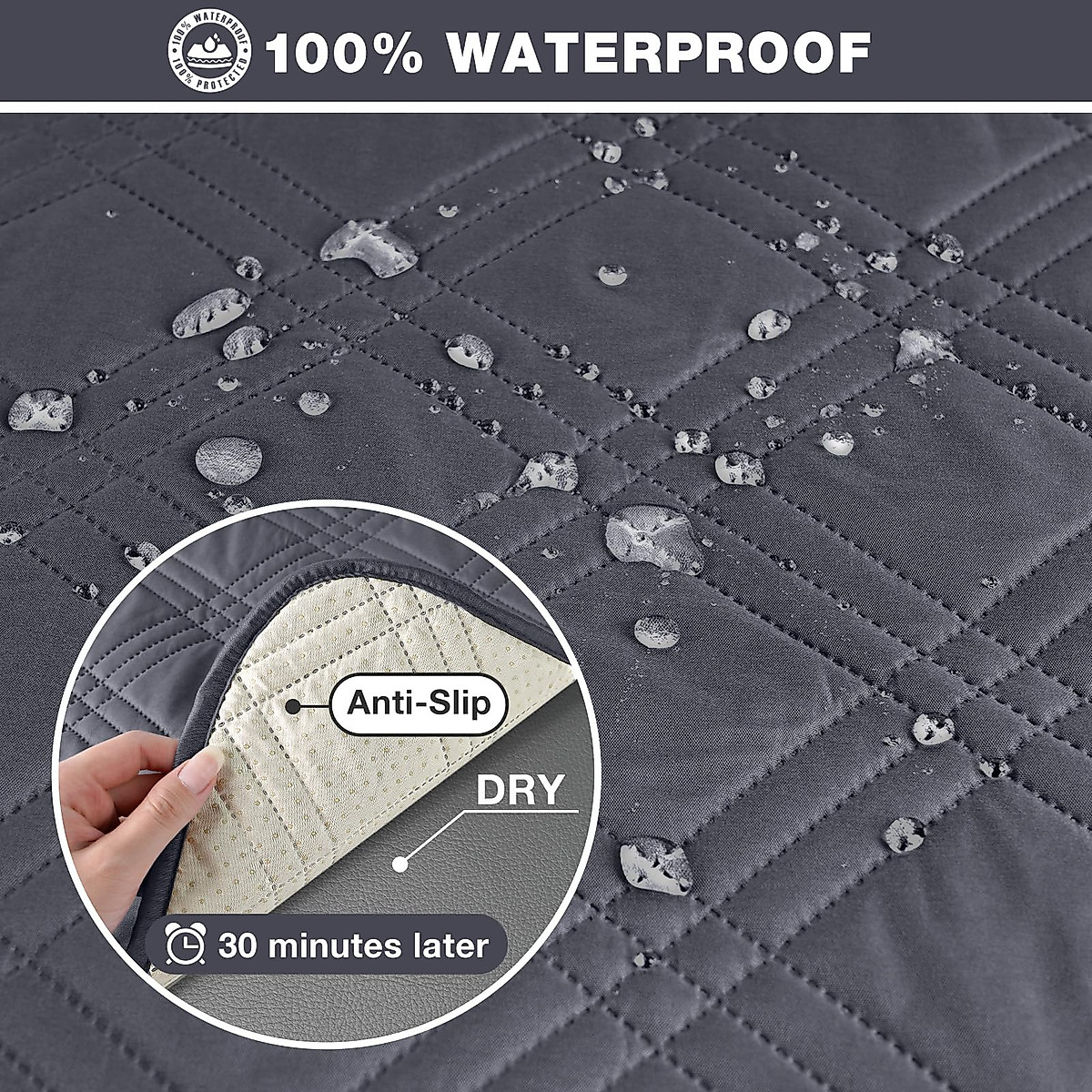 TAOCOCO Loveseat Recliner Cover with Console, Non-Slip Split Reclining Pet Cover for Dual Loveseat Recliner, Furniture Protector with Elastic Straps (2 Seater, Dark Grey)