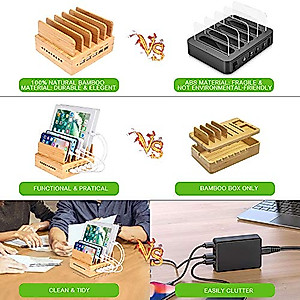 OthoKing Bamboo Charging Station, Wood Charging Station for Multiple Devices with 5 Ports USB Charger Docking Station for iPhone, iPad,Tablet, and Android Cell Phone