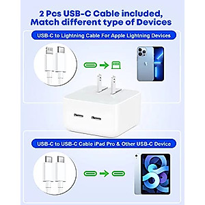 Apple USB C Charger, 40W Dual USB C Fast Wall Charger [MFi Certified] Super Quick Double Port iPhone Charger USB C Foldable Plug with USB C to Lightning Cable and USB C to USB C Cable for iPhone, iPad