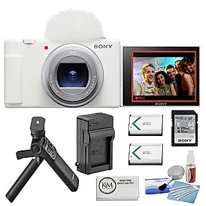 Sony ZV-1 II Digital Camera | White Bundled with Sony Vlogger Accessory Kit + NP-BX1 Battery + Battery Charger + Microfiber Cleaning Cloth + Camera Cleaning Kit (6 Items)