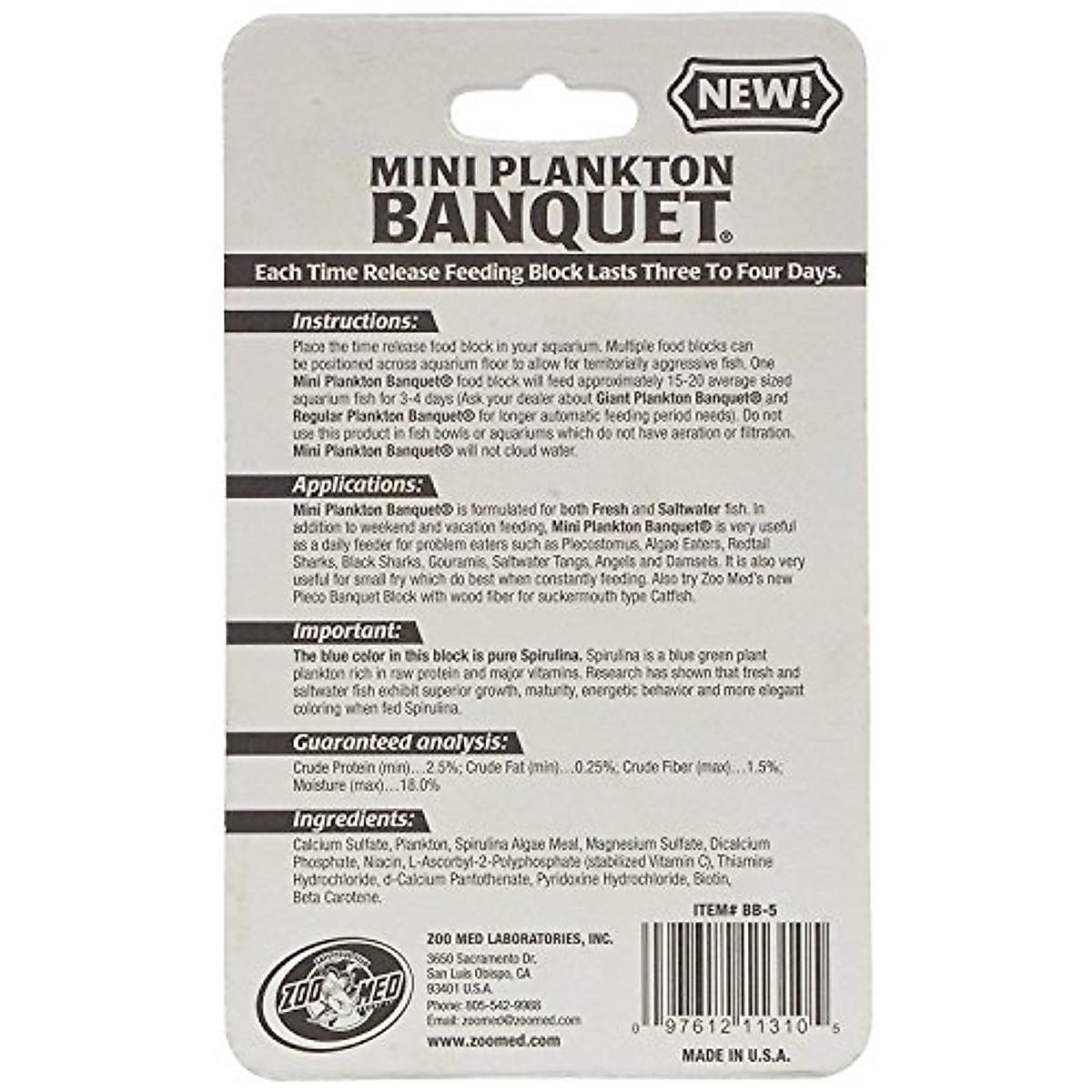 Zoo Med Laboratories AZMBB5 Plankton Banquet Block Feeder Mini, 12 Count