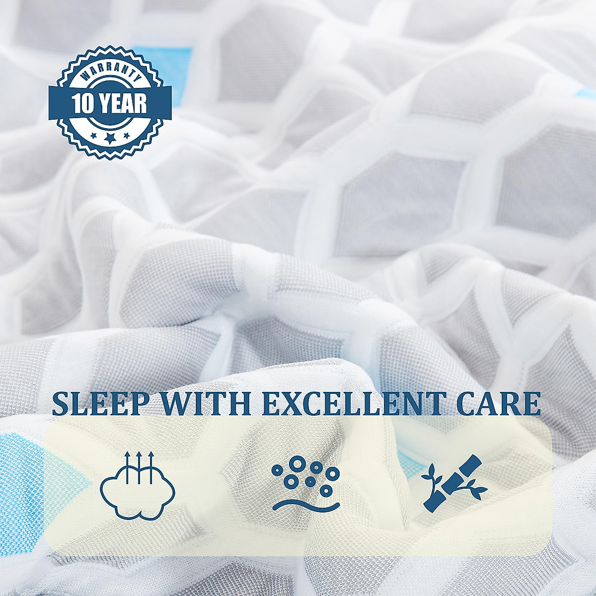 EGOHOME 10 Inch Queen Mattress, Charcoal Gel Cooling Memory Foam Mattress in a Box, Medium Fiberglass Free Mattress, CertiPUR-US Certified, Hexagonal Pattern