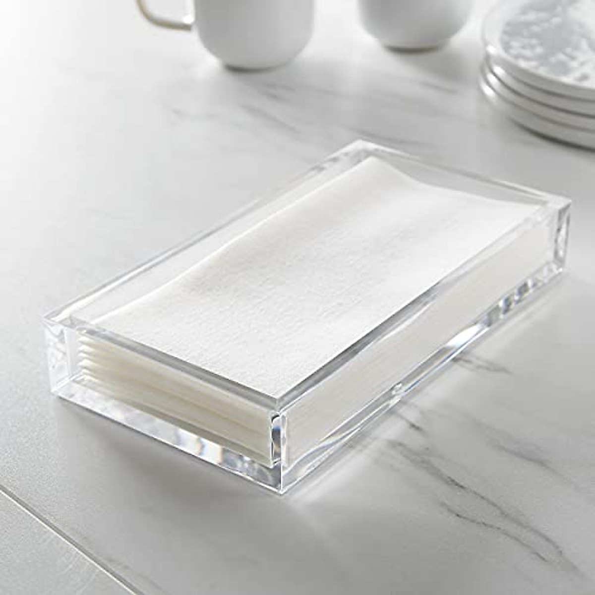 Huang Acrylic Clear Rectangle Paper Napkin Holder | For Dinner, Bathrooms, Hosting, Picnics, Weddings, Parties | Long Lasting Premium Acrylic Construction