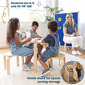 ECR4Kids Bentwood Round Table and Stool Set, Children's Furniture, Natural, 5-Piece