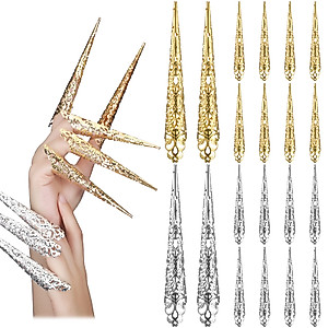 20 Packs halloween Finger Nail Claw Rings Ancient Queen Fingernail Claw Metal Finger Knuckle Claw for Halloween Women Cosplay Costume Drama Dance Show (Gold, Silver)