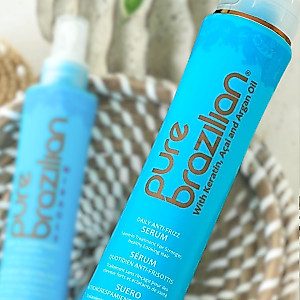 Pure Brazilian Anti-Frizz Daily Leave-In Serum, Strengthening Hair Treatment to Fortify & Protect from Heat & UVA/UVB, 13.5 Ounce (400 Milliliter)