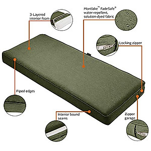 Classic Accessories Montlake FadeSafe Water-Resistant 42 x 18 x 3 Inch Outdoor Bench/Settee Cushion, Patio Furniture Swing Cushion, Heather Fern Green, Patio Loveseat Cushion