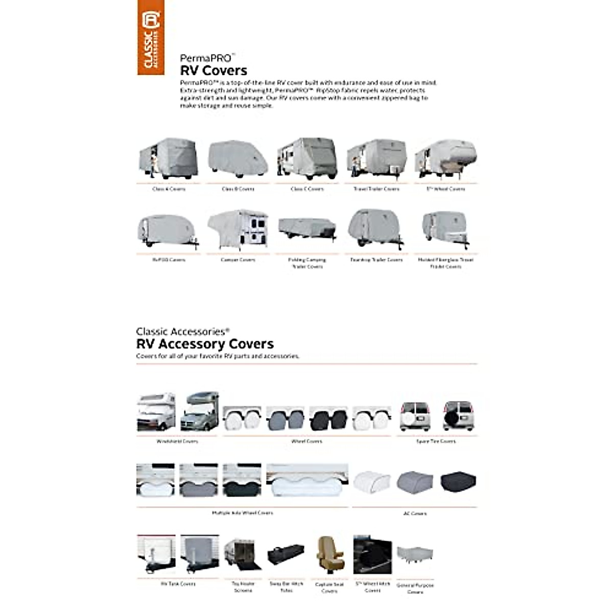 Classic Accessories Over Drive PermaPRO Travel Trailer Cover, Fits 24' - 27' RVs, Camper RV Cover, Customizable Fit, Water-Resistant, All Season Protection for Motorhome, Grey