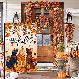 BLKWHT Fall Dogs Garden Flag 12x18 Vertical Double Sided Autumn Leaves Thanksgiving Holiday Outside Decorations Burlap Yard Flag BW506