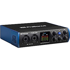 PreSonus Studio 24c 2x2 USB Type-C Audio/MIDI Interface and Studio One Artist Software kit with Condenser Microphone Shockmount, and XLR Cable