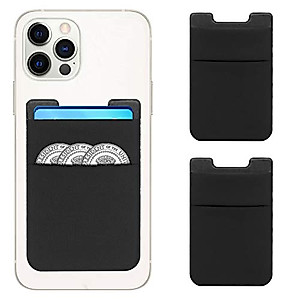 FYY Card Holder for Phone Case, 2 Pack Stick on Phone Wallet, Stretchy Lycra Credit Card for Back of Phone Card Wallet Sleeve Pouch Compatible with iPhone Samsung Android Smartphones Black & Black