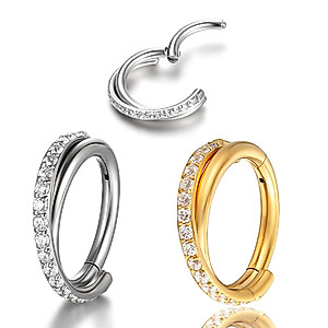 BCBODYG23 Titanium Cross Nose Ring Septum Piercing Jewelry Hinged Segment, Titanium, artificial cubic zirconia