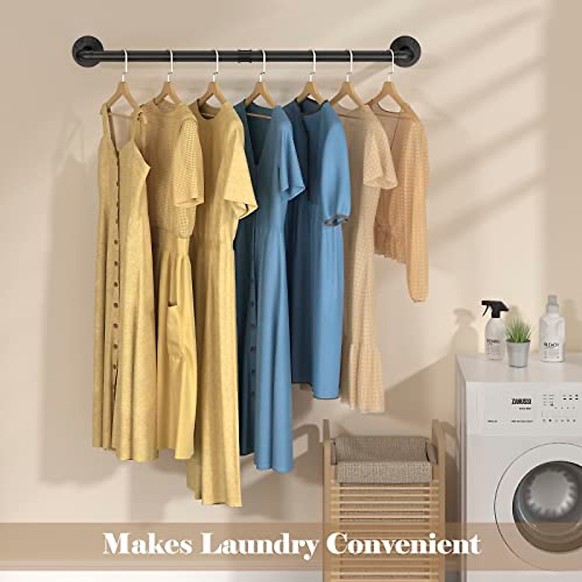 Elibbren 2 Pack Clothing Rack Wall Mount, Industrial Pipe Clothing Rack 38.4IN, Hanging Clothes Rack,Heavy Duty Iron Garment Rack Bar for Closet,Laundry Room, Multi Purpose Hanging Rod,Black