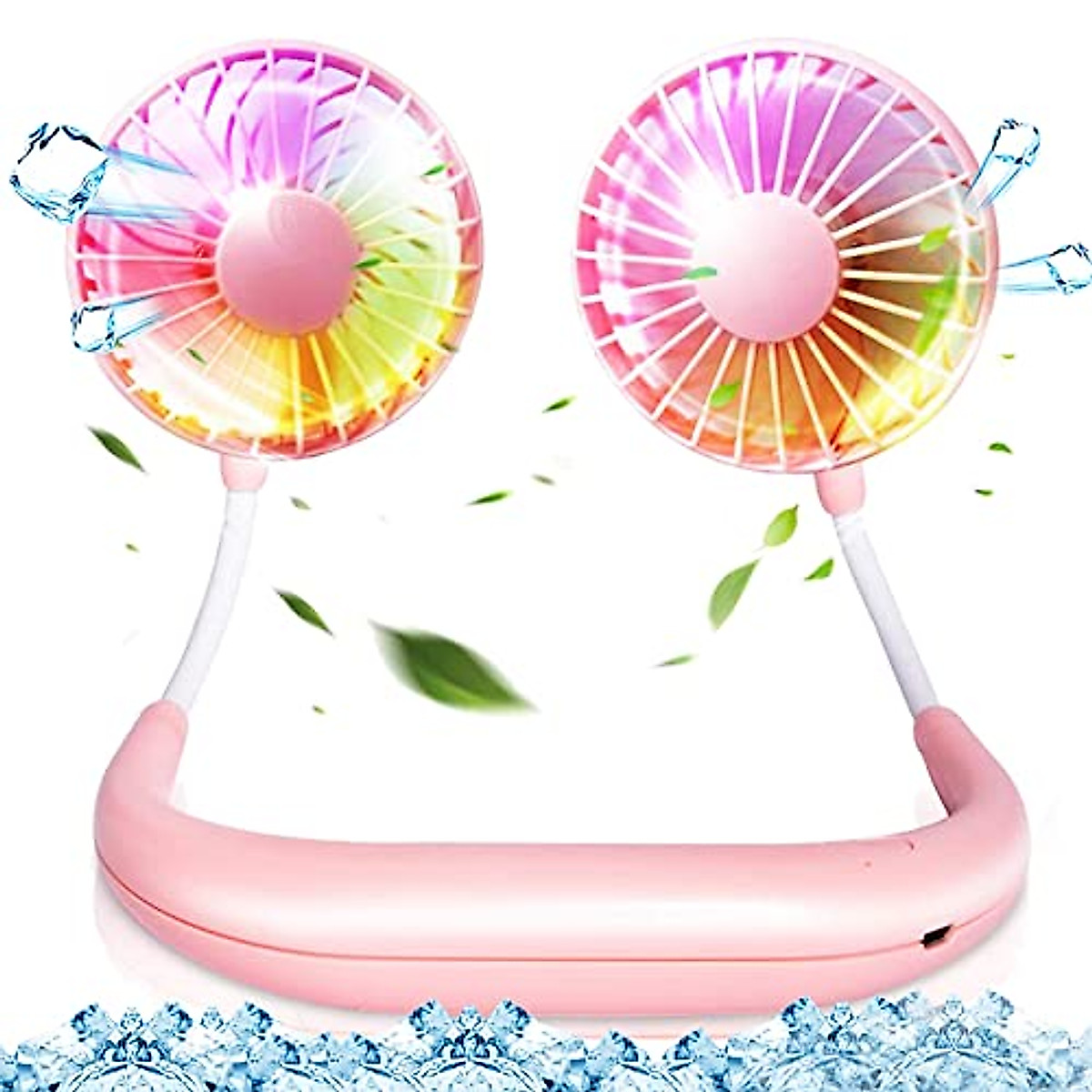 Rechargeable Portable Neck Fan, 3 Speeds Hands Free Fan with 7 Colours LED lighting, 360° Cooling and Quiet Personal Fan, Adjustable USB Powered Neck Fans for Built-IN Aromatherapy Tablets for Women