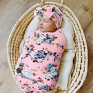 DRESHOW BQUBO Newborn Floral Receiving Blankets Newborn Baby Swaddling Hats Sleepsack Toddler Warm 3 Pack