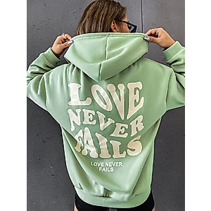 Floerns Women's Letter Graphic Print Long Sleeve Drawstring Hoodie Sweatshirt A Mint Green M