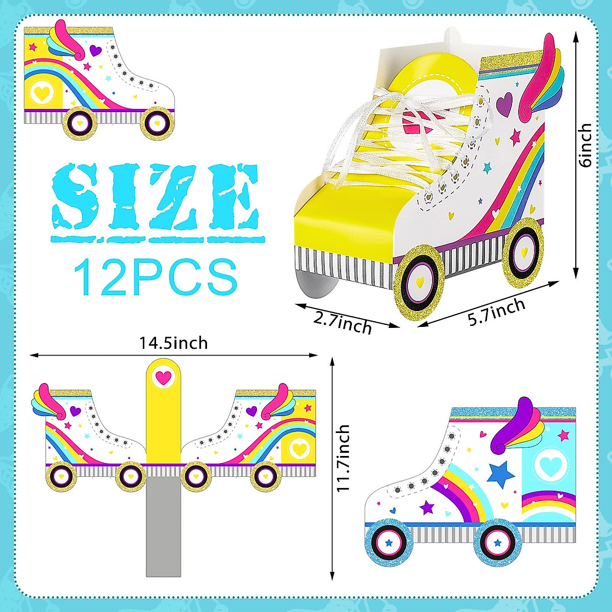 Roller Skating Birthday Party Favor Boxes Sneaker Paper Gift Boxes Skate Small Candy Boxes Treat Boxes Roller Skate Gift Wrap Box for Retro Theme Birthday Party Decoration Supplies, 2 Styles (12 Pcs)
