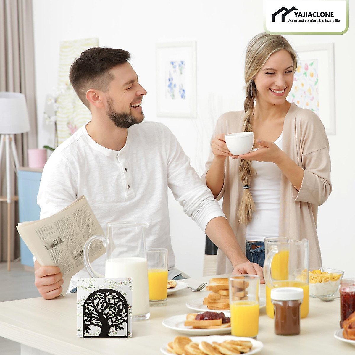 YAJIACLONE Tree of Life Black Metal Napkin Holder for Table-Stocking Stuffers for Adults Women,Napkin Holders for Paper Napkins with Sturdy & Quality Material, Cushioned Base, Large Storage Capacity.