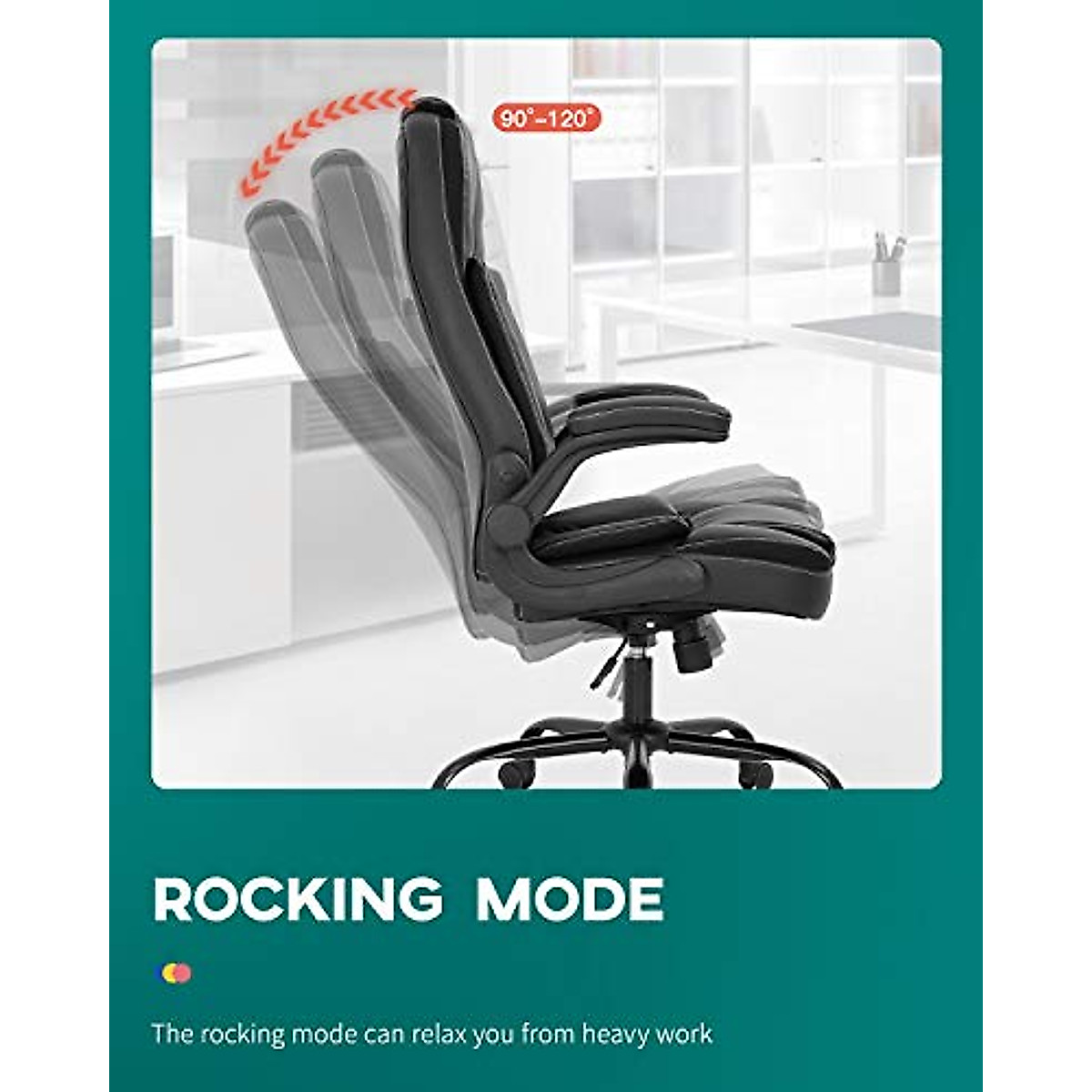 Office Chair Ergonomic Desk Chair PU Leather Computer Chair with Lumbar Support Flip up Armrest Task Chair Rolling Swivel Executive Chair(Black)