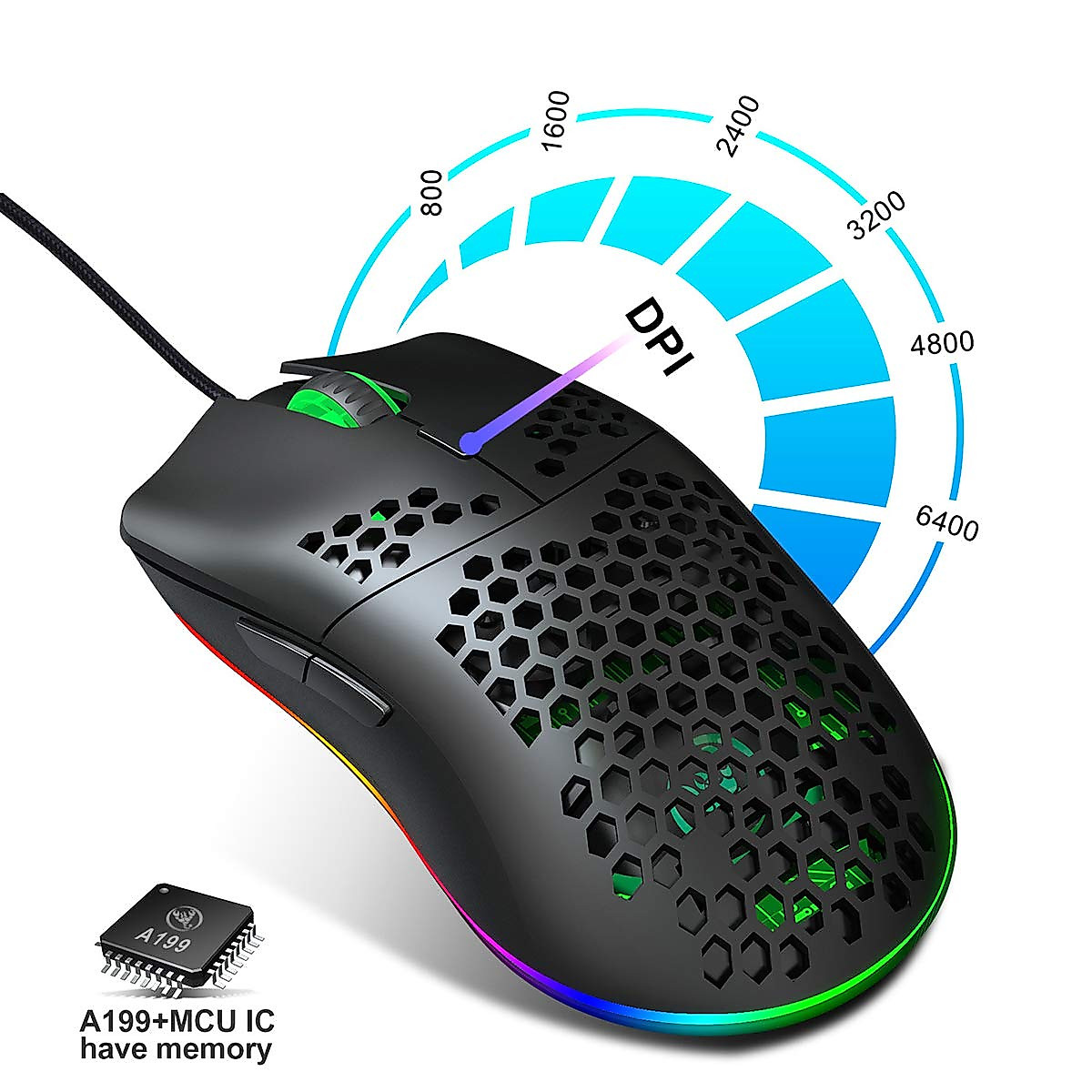 Gojiny Wired Gaming Mouse, USB Wired Gaming Mouse 6- Key Macro Programming Mouse 6400DPI Gaming Mouse for PC Laptop Desktop
