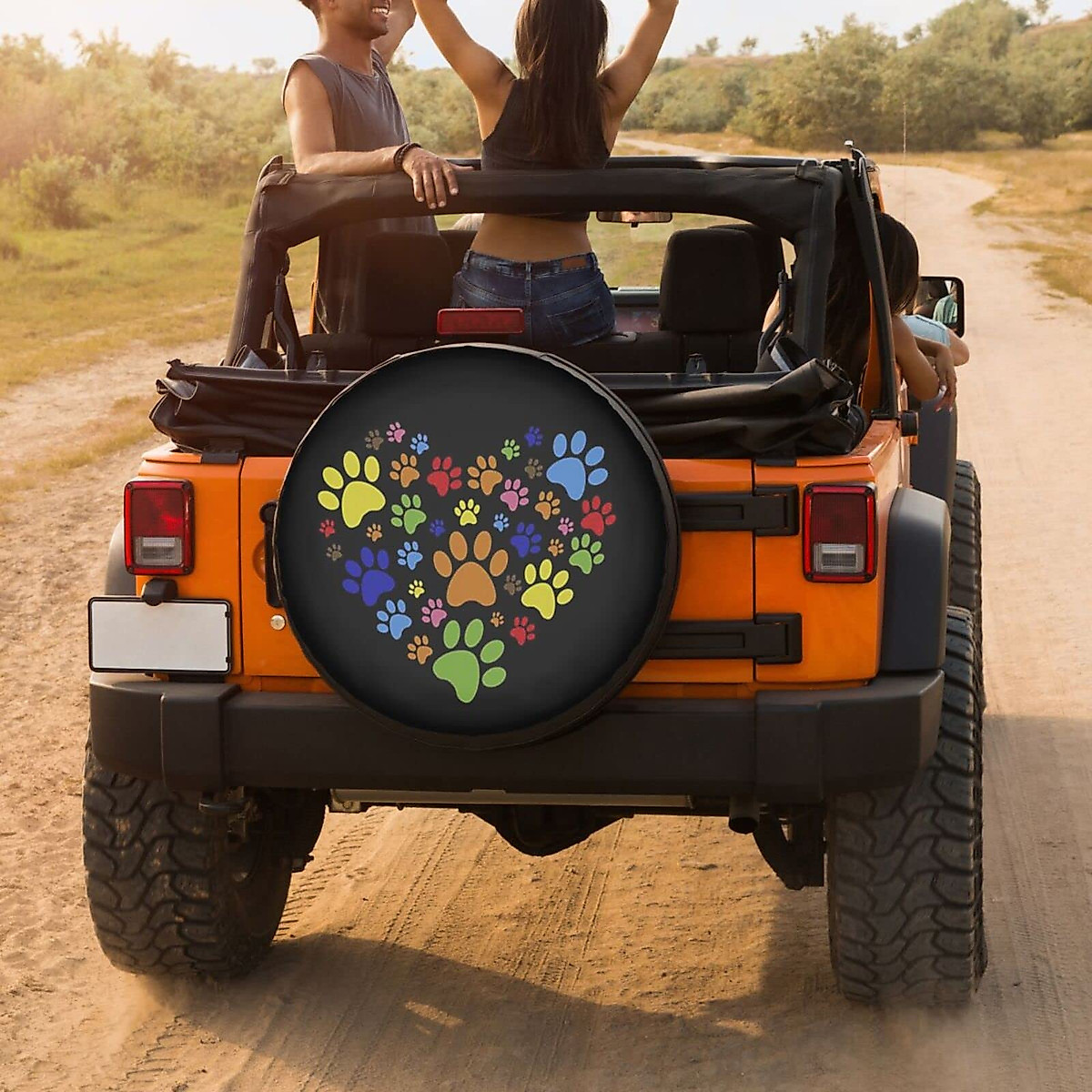 KiuLoam Cat Dog Paws Heart Print Spare Tire Cover Polyester Universal Sunscreen Waterproof Wheel Covers for Trailer Rv SUV Truck and Many Vehicles (17" for Diameter 31"-33")