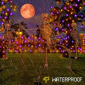 Retisee 8 Pieces Solar Orange and Purple Halloween Fairy Lights 39.37ft String Halloween Lights 120 Led 8 Modes Solar Twinkle Lights Outdoor Waterproof for DIY Balcony Patio Garden Outdoor Decorations