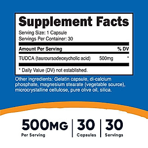 Nutricost Tudca 500mg, 30 Capsules (Tauroursodeoxycholic Acid) - Premium Quality, Gluten Free