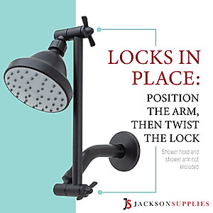 Shower Head Extension Arm by JS Jackson Supplies, Adjustable 10 Inch Showerhead Extender, Solid Brass Construction, Universal Tall Hi-lo Pipe Height Extending (Black Finish)