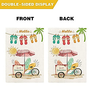 YOVOYOA Hello Summer Popsicles Garden Flag for Outside, 12.5 x 18 Inch Double Sided Hello Sunshine Flip Flops Flag, Happy Holidays Welcome Flag for Patio Lawn Yard Outdoor Decor