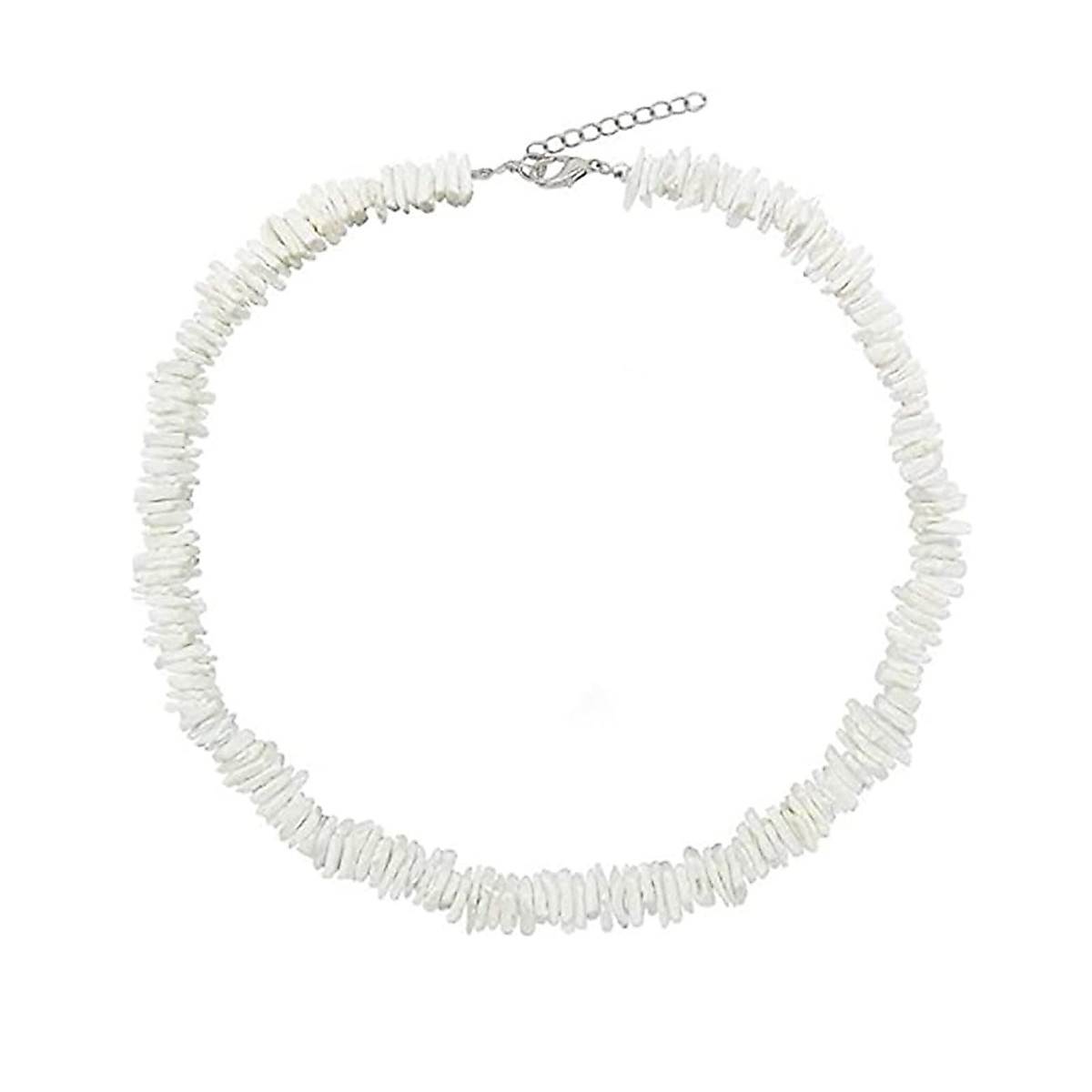 Hawaiian Style Puka Shell Seashell Beaded Choker Necklace Handmade Adjustable Chain Clam Chip Clavicle Necklace for Women Summer Beach Surfer Jewelry-D 38cm