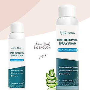 NATURE NATION Hair Removal Spray Foam - 7.17 oz (212ml) - Cream - Bigger Size & Newest Formula with Aloe Vera Blue 7.17 Fl Oz (Pack of 1)