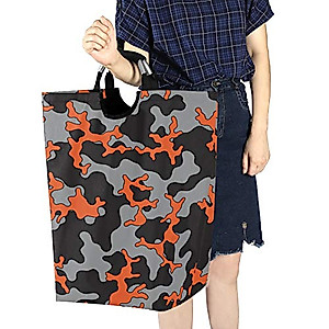 One Bear Camouflage Laundry Basket Fashion Orange Gray Black Camo Large Foldable Laundry Hamper with Handles Collapsible Laundry Bucket for Toy Clothes Book