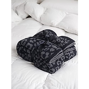 Adory Sweety Fleece Knit Throw Blanket Double-Sided Leopard Lightweight Cozy Microfiber Super Soft Thick Plush Fluffy Yarn Sofa Bed 51x71 Inches Black