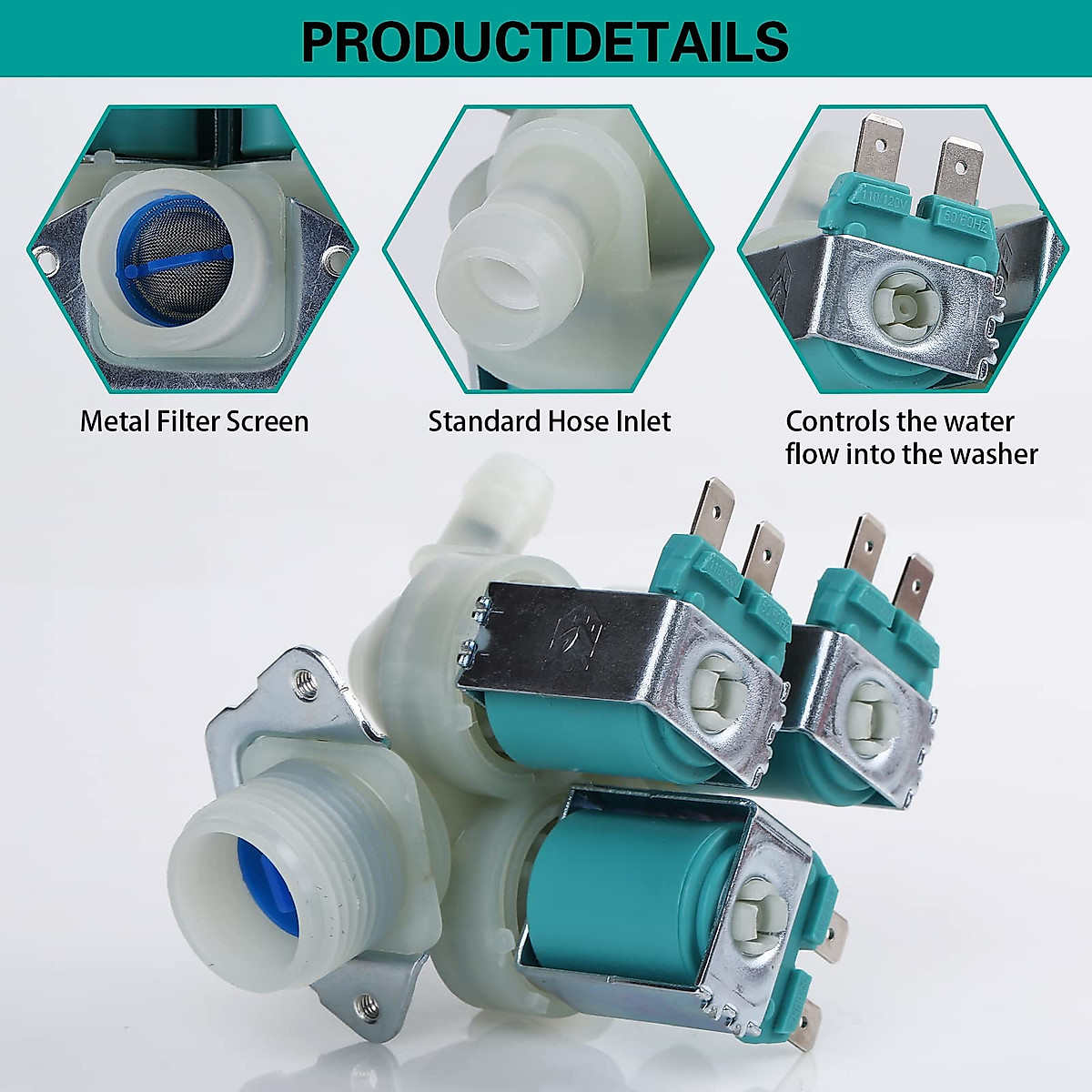 5220FR2075L Water Inlet Valve, tTSAVS Cold Water Inlet Valve Replacement for LG Kenmore Washing Machines, Replaces for 5221ER1003A AP5986564 5221ER1003C 5221ER1003D PS11728995 WM9000HWA and more.