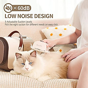 Bunfly Pet Clipper Grooming Kit & Vacuum Suction 99% Pet Hair, 7 Pet Grooming Tools, 3L Large Capacity Easy Clean Dust Cup for Pet Hair, Home Cleaning（Brown）