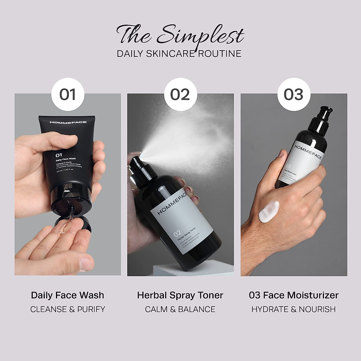 HommeFace Daily Trio Skin Care Set for Men, 3-Step Routine