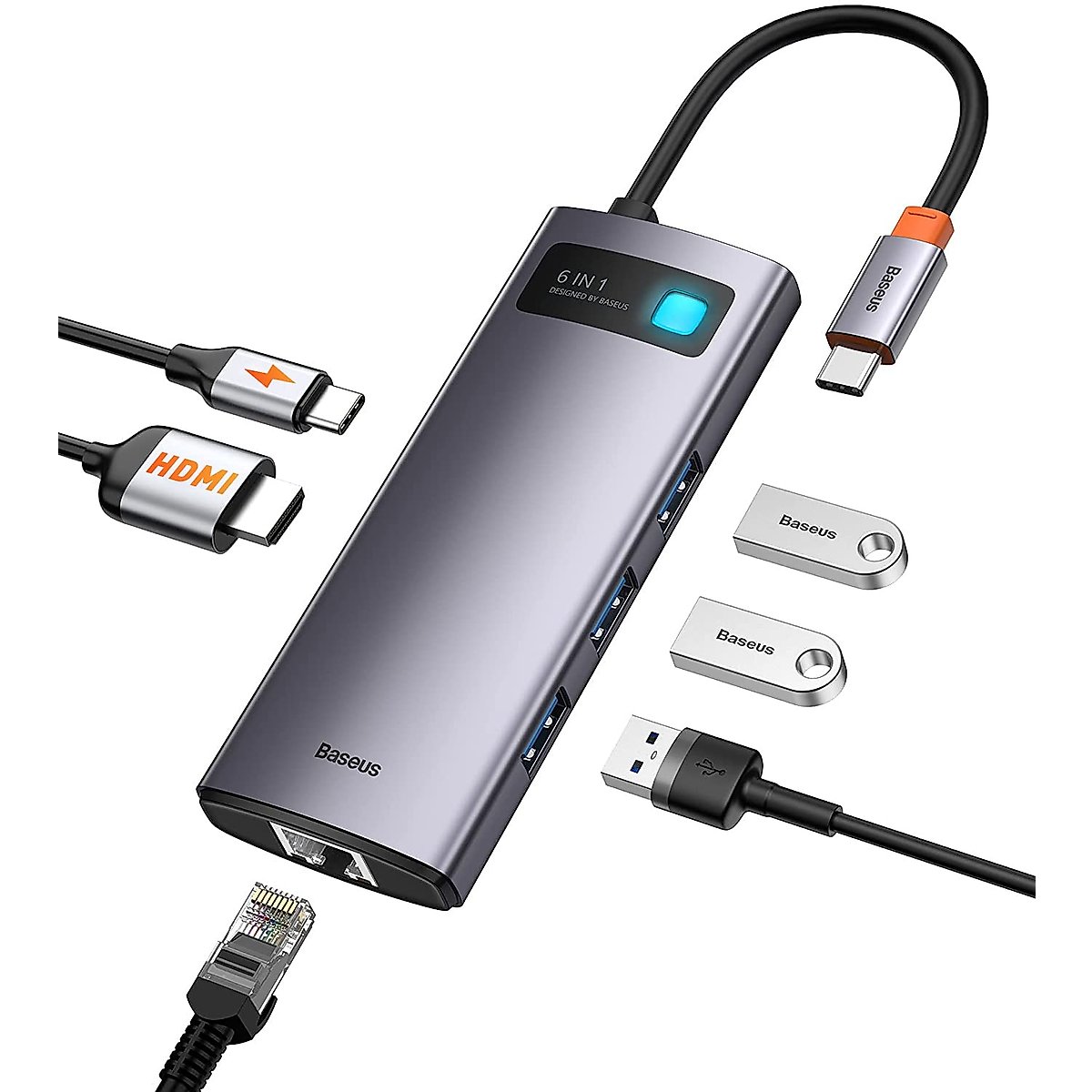 Baseus 6-in-1 USB C Hub, Type C Hub to 4K/30Hz HDMI Adapter with 100W Power Delivery