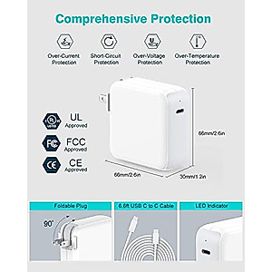 Charger for MacBook Air MacBook Pro 13 14 15 16 inch 2023 2022 2021 2020 2019 2018, M1 M2 Laptop 67W USB C Power Adapter, iPad, LED, 6.6FT USB-C Cable Charging as Fast as MagSafe 3, Original Quality