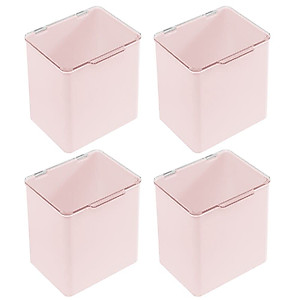 mDesign Plastic Stackable Box Household Storage Container with Attached Hinged Lid - Organizer for Entryway, Mudroom, Closet, Kitchen, Bathroom, Garage Kid's Room, Craft, 4 Pack - Light Pink/Clear