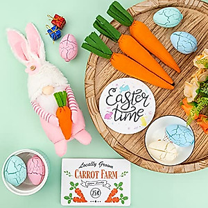 Easter Decorations - Easter Decor -6 Pieces Tiered Tray Decor Set Gnomes Plush,3 Carrots and 2 Wooden Signs Farmhouse Rustic Tiered Tray Decro for Home Table House Room