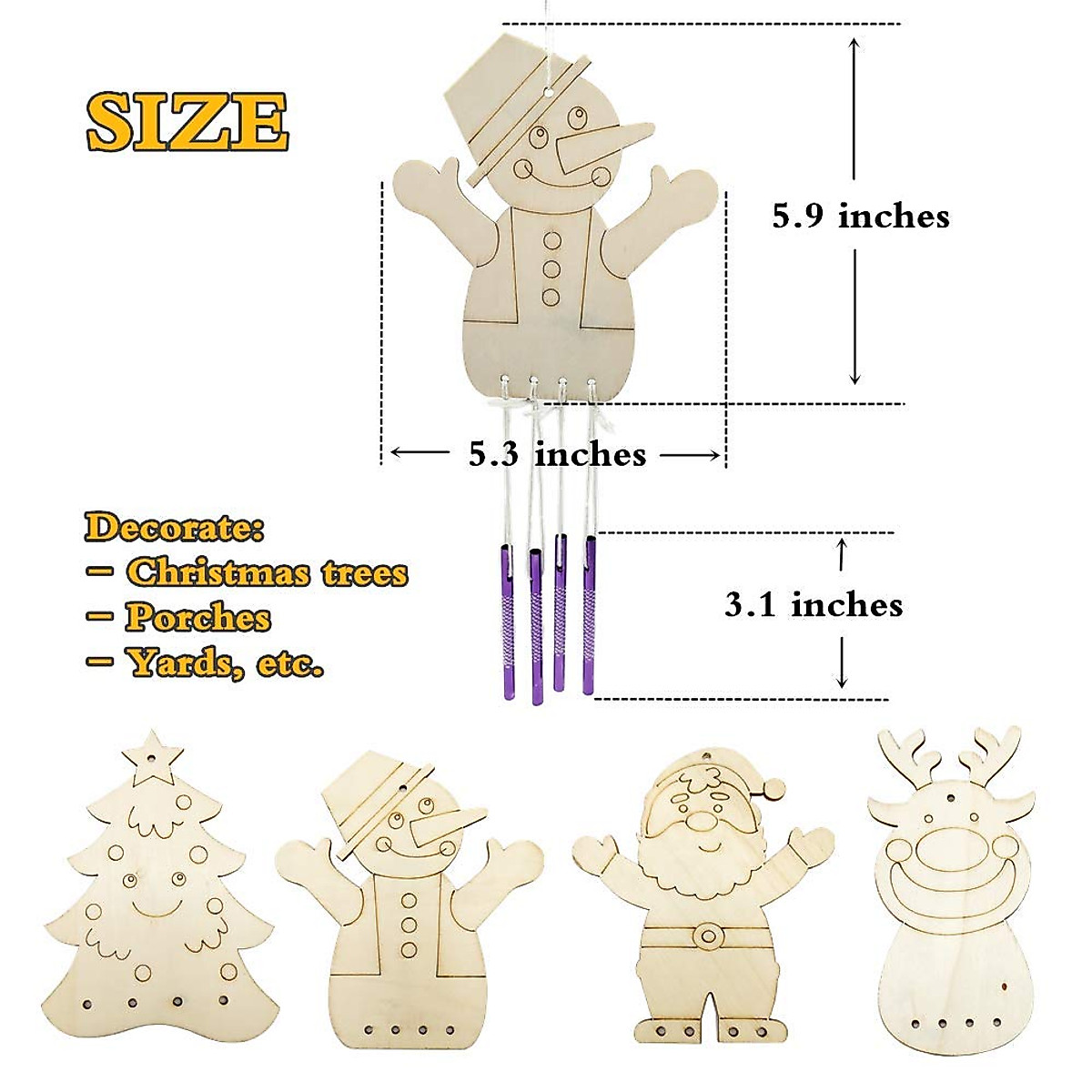 DEUXPER Make Your Own Christmas Ornaments Wind Chime Kit - Arts & Crafts Construct & Paint 4 Wind Powered Musical Chime DIY Gifts for Kids, Boys & Girls