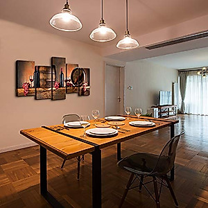 Cao Gen Decor Art-K60527 5 panels Wall Art Fruit Grape Red Wine Glass Painting on Canvas Stretched and Framed Canvas Prints Ready to Hang for Dining Room Art Wall Decor Artwork