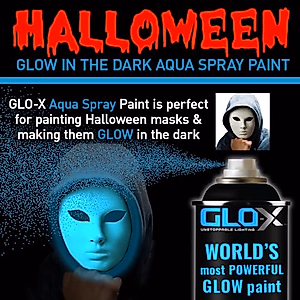 GLO-X Glow In The Dark Spray Paint (10.6 oz Can) Clear Spray Paint That Glows Aqua Blue In The Dark - Powered Light & Sun Activated Glow - In The Dark Paint for Stencil & Decorative Items - Glow Acrylic Paint