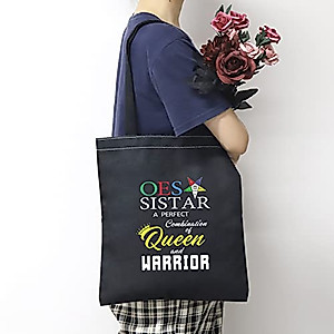CMNIM OES Tote Bag for Women Sorority Sisterhood Shoulder Bag Gifts for OES Sistar Is A Perfect Combination Of Queen And Warrior (OES Queen Black Tote Bag)