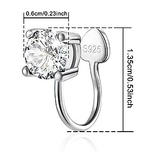 Cubic Zirconia Ear Cuffs - Sterling Silver Hypoallergenic Non-Piercing Cartilage Earrings CZ Clip on Earrings Round Crystal Stud Earrings for Women 6mm