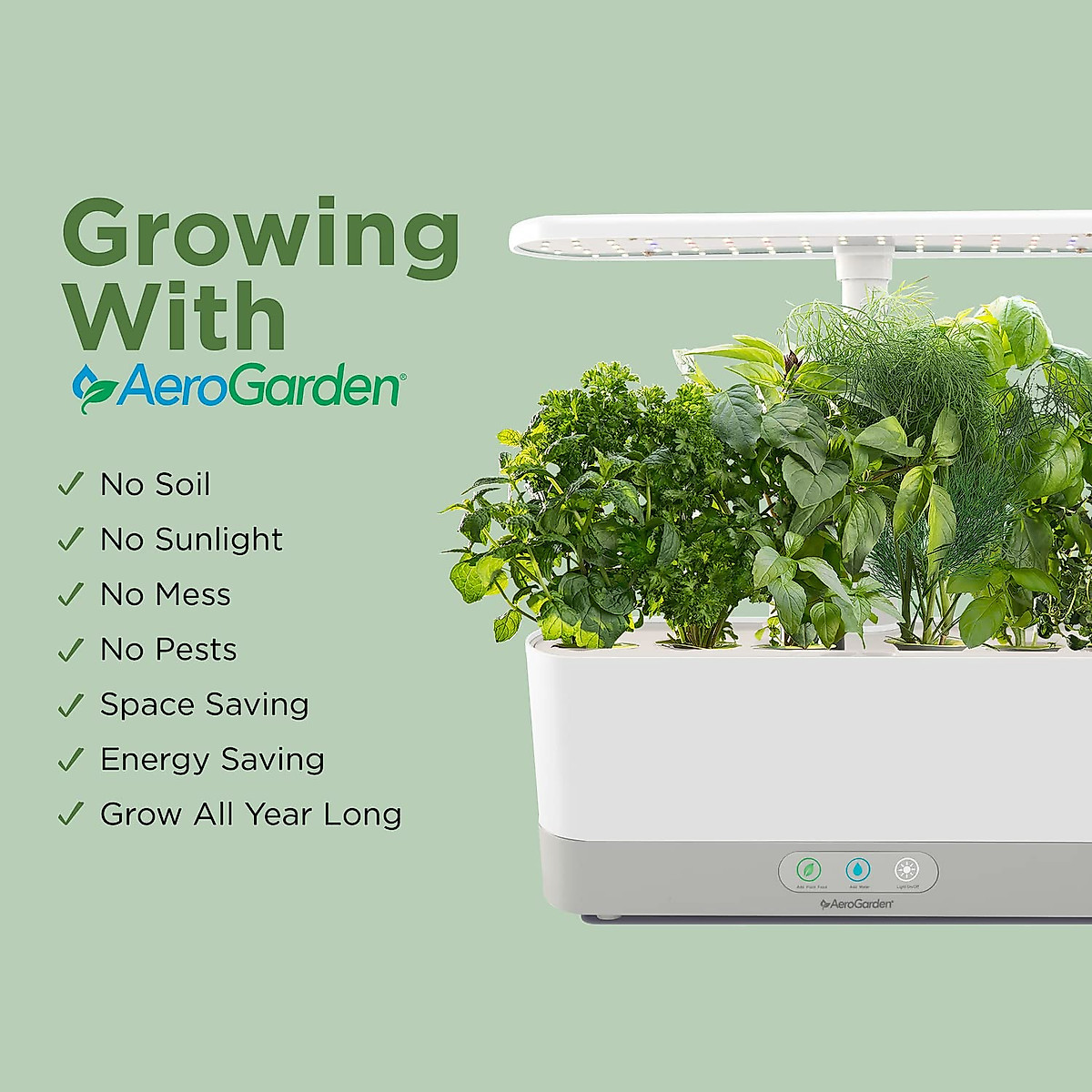 AeroGarden Harvest Slim Indoor Garden Hydroponic System with LED Grow Light and Herb Kit, Holds Up to 6 Pods, White