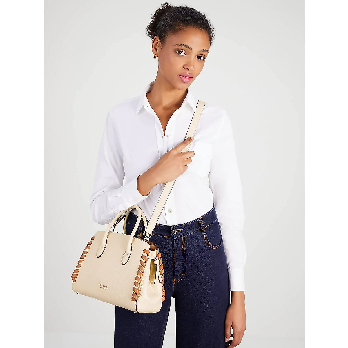 Kate Spade New York Knott Whipstitched Pebbled Leather Medium Satchel Milk Glass Multi One Size