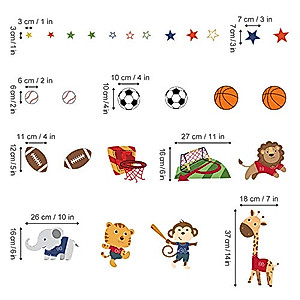 decalmile Sports Animals Wall Decals Monkey Elephant Giraffe Wall Stickers Baby Nursery Boys Bedroom Playroom Wall Decor