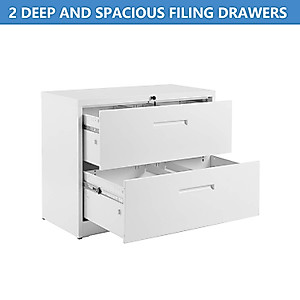 2 Drawers Lateral File Cabinet with Lock, Locking Metal Lateral Filing Cabinet for Home and Office